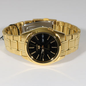 Seiko 5 Gold Tone Stainless Steel Black Dial Men's Automatic Watch SNK ...