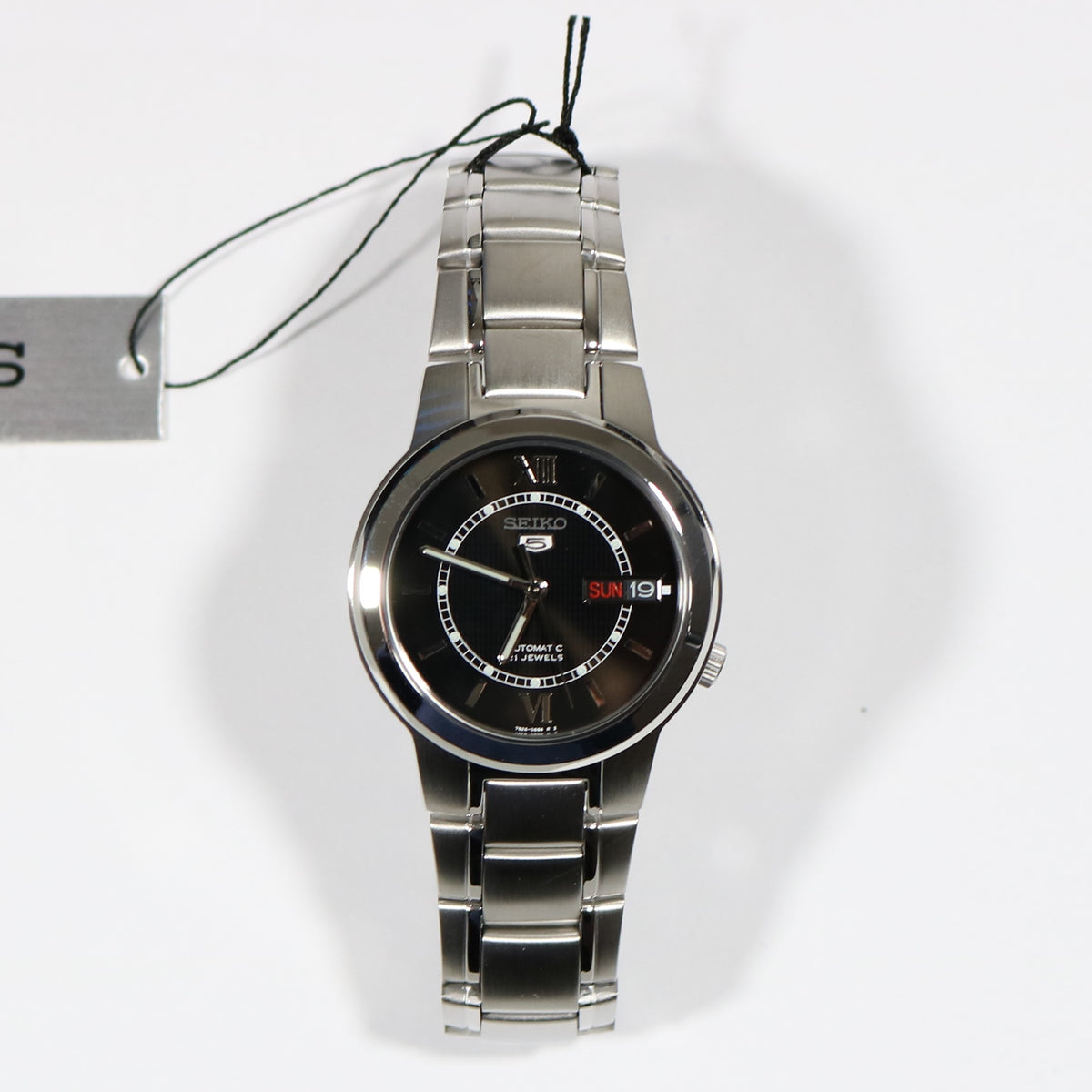 Seiko 5 Stainless Steel Automatic Black Dial 21 Jewels Men's Watch SNK ...