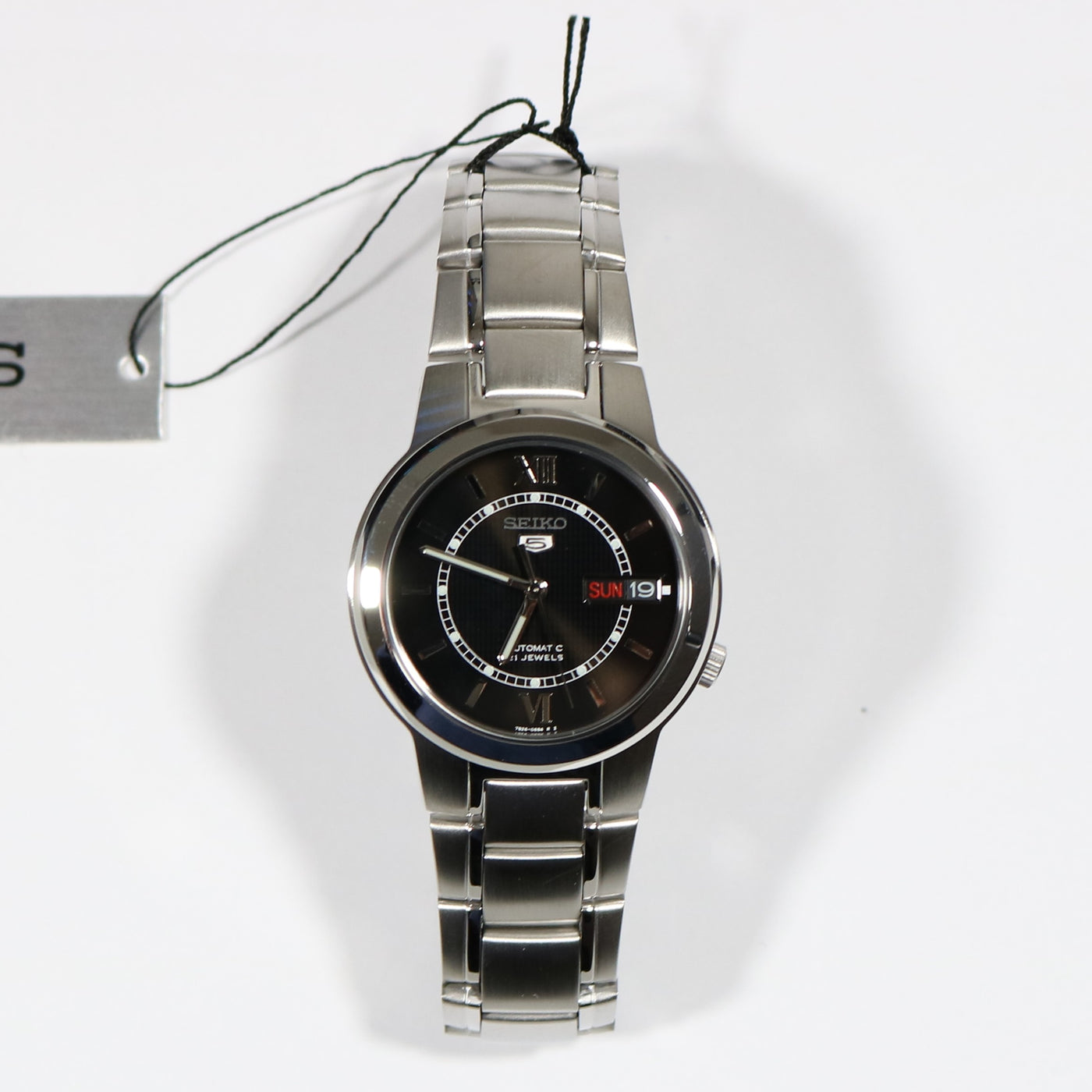 Seiko 5 Stainless Steel Automatic Black Dial 21 Jewels Men's Watch SNK ...