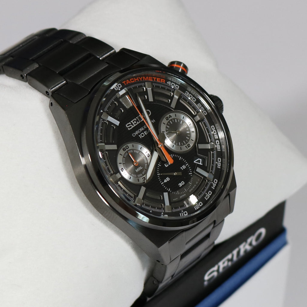 Seiko Quartz Men's Black Stainless Steel Chronograph Sports Watch SSB3 ...