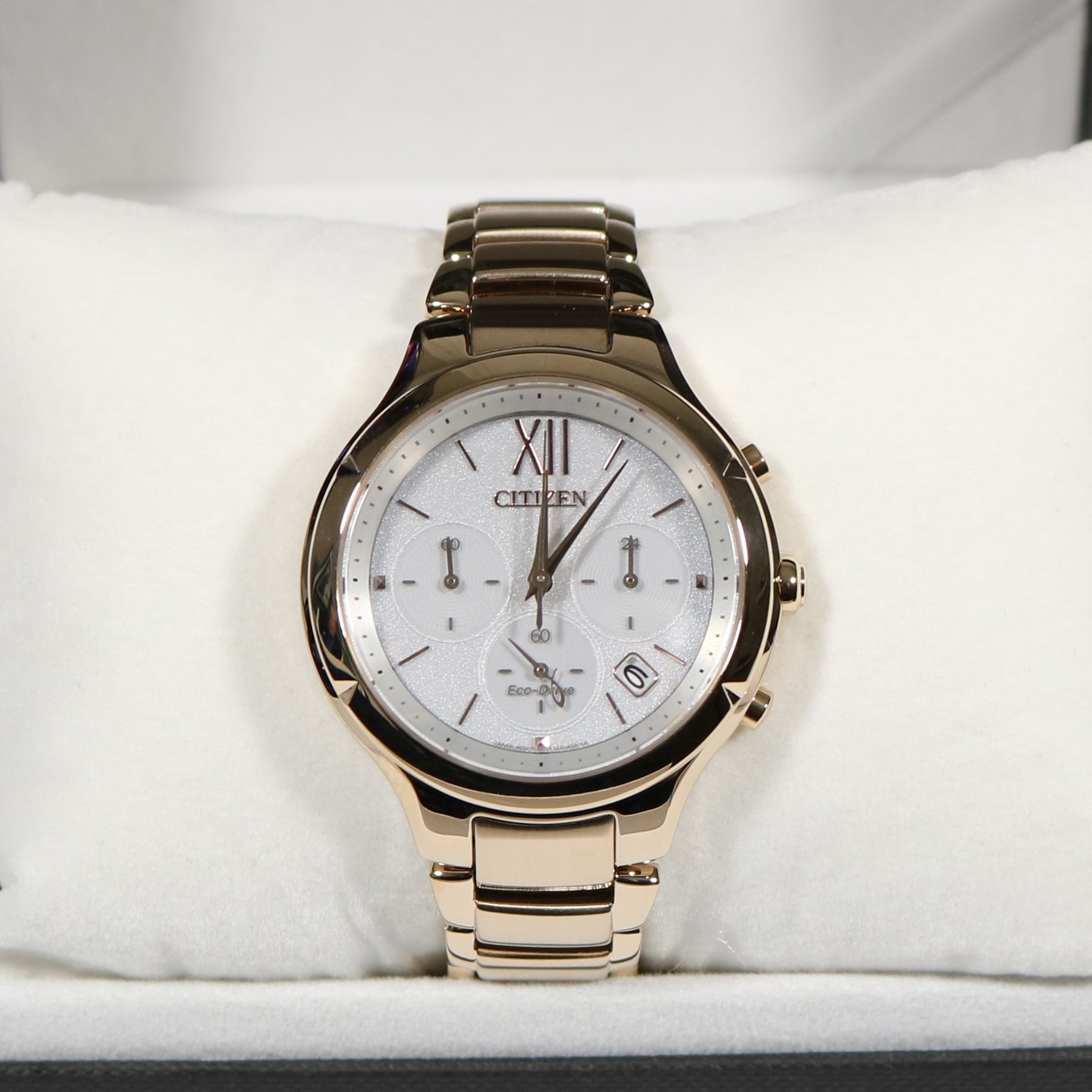 Citizen Eco-Drive Rose Gold Tone White Dial Chronograph Women's Watch ...